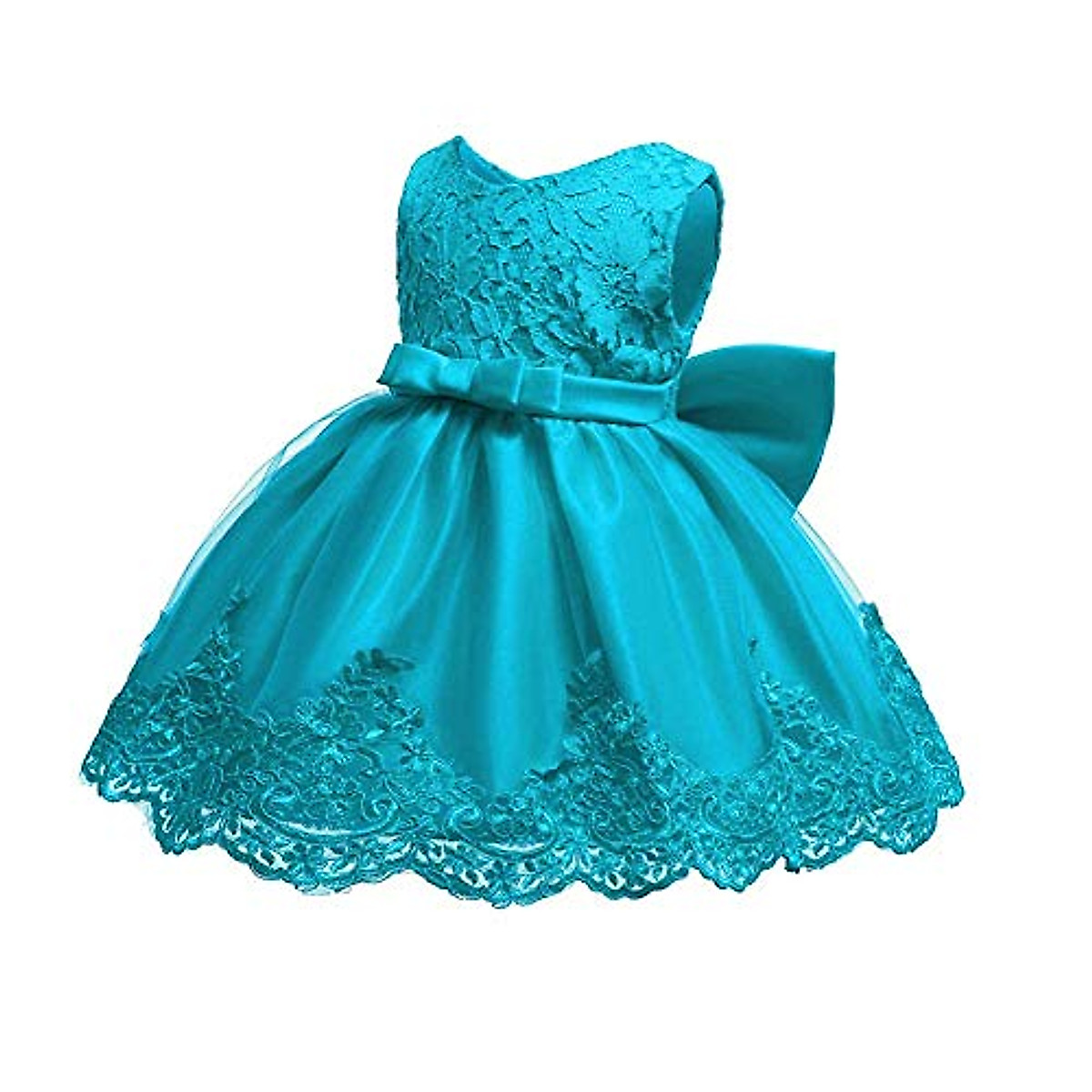 IMEKIS Toddler Girl Christening Baptism Gowns with Headband Bowknot Pageant Wedding Birthday Kids Princess First Communion Dresses Baby Dedication Dress Blessing Outfit Xmas Party Teal 12-18 Months