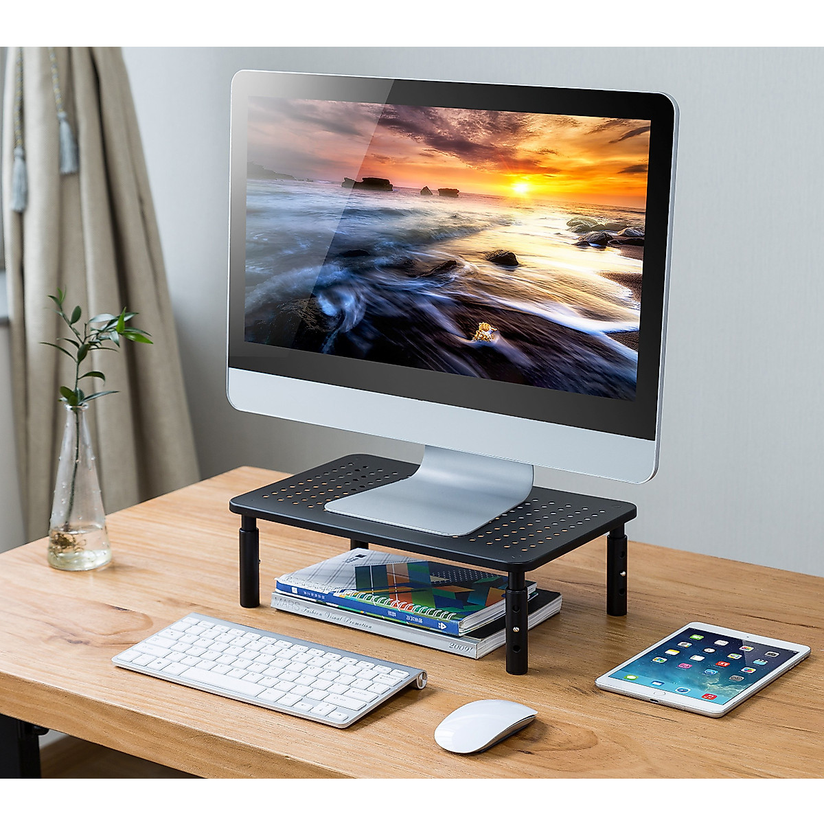 Premium PC Monitor & Laptop Stand with Sturdy, Stable Black Metal Construction. Fashionable Riser is Height Adjustable with Non-Skid Rubber. Perfect for Computer Monitor, iMac Stand, Computer Shelf