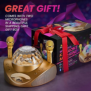 KaraoKing New 2020 Karaoke Machine – for Adults and Kids –2 Wireless Karaoke Microphone, SD Card, USB, Bluetooth Compatible, Lights Function– Home, Bachelor Party, Picnic, Outdoor/Indoor [G308 Gold]