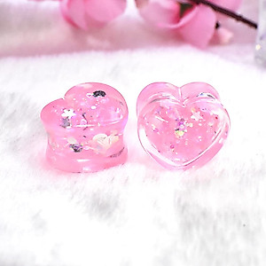 Jboyanpei 6Pcs/3pair Shineing Paillette Heart-shaped Ear Gauges Tunnels and Plug Acrylic Ear Expander Studs Stretching Size 22mm