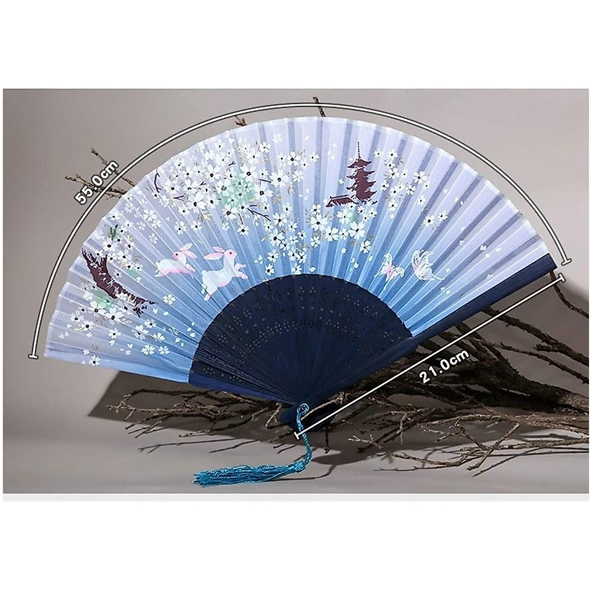ZAEGO Chinese Fan Folding Hand Fan Chinese Style Dance Wedding Party Lace Silk Folding Hand Held Flower Fan Handheld Folding Fan Japanese Fan (Color : F, Size : 21 * 55cm)