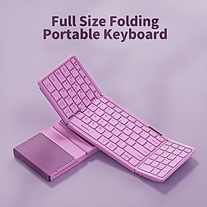 seenda Foldable Bluetooth Keyboard for Travel, Portable Wireless Folding Keyboard with Number Pad, Full-Size Rechargeable Keyboard for Laptop Tablet PC Mac Windows iOS Android - Purple Pink