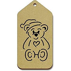 Azeeda 10 x Large 'Heart Teddy' Wooden Gift Tags (TG00110991)