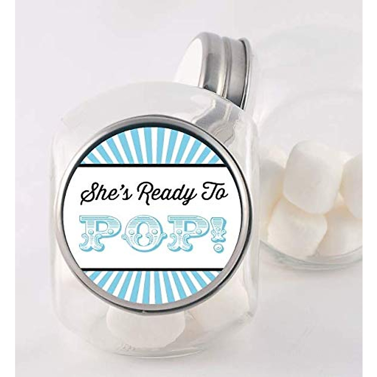 Blue Ready to Pop Baby Shower Stickers | 36 Matte Stickers | 2 Inches Round | Ready to Pop Baby Shower Labels