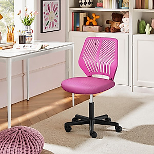 Yaheetech Students Cute Desk Chair Low-Back Armless Study Chair w/Lumbar Support Adjustable Swivel Chair in Home Bedroom School, Rose Red