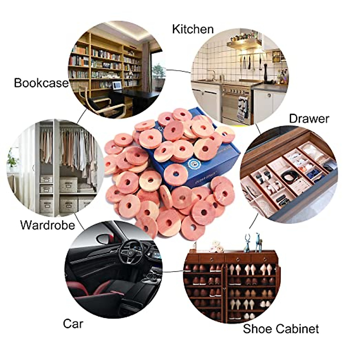 Cedar Space Cedar Blocks for Clothes Storage 100% Natural Aromatic Red Cedar Rings 72Pcs Protection for Wardrobes Closets and Drawers