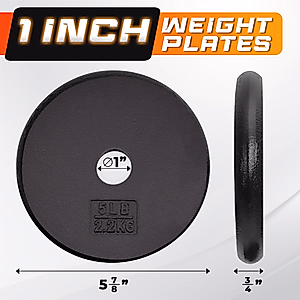 Yes4All 1-inch Cast Iron Weight Plates for Dumbbells – Standard Weight Disc Plates (5 lbs, Set of 2)