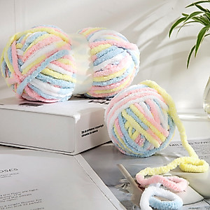 HOMBYS 6 Pack Velvet Baby Blanket Yarn for Crocheting, Super Bulky Tie Dyed Soft Chenille Rainbow Yarn for Knitting,Weaving DIY Craft,Toy Doll,Pink Multi Colored, 6 Skeins (55 yds,3.5 oz Each Skein)