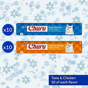 INABA Churu Cat Treats, Lickable, Squeezable Creamy Purée Cat Treat with Vitamin E, 0.5 Ounces Each Tube, 20 Tubes, Holiday Variety Pack