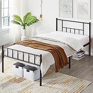 Yaheetech 13 inch Twin XL Size Metal Bed Frame with Headboard and Footboard Platform Bed Frame with Storage No Box Spring Needed Mattress Foundation Black
