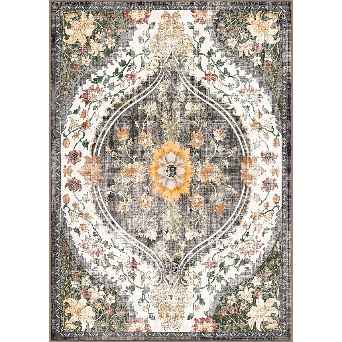 Large Boho Area Rug 9x12 Machine Washable Area Rugs Living Room Non Slip Eco-Friendly Area Rugs for Bedroom Easy to Clean Stain Resistannt Rug(Black/Green,9x12ft)