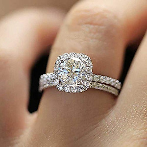 AONEW Wedding Bands for Women Engagement Ring Set White Gold 2Ct Princess White AAA Cz Size 5-10 Size 9