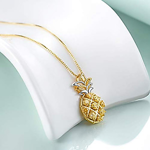 AOBOCO 925 Sterling Silver Pineapple Necklace Gold Plated Pendant Jewelry Gift for Women