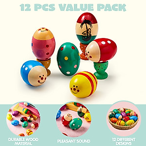JOYIN 12 Packs 1.9''*2.7" Wooden Egg Shakers Maracas Percussion Musical for Party Favors, Classroom Prize Supplies, Musical Instrument, Basket Stuffers Fillers, Easter Hunt