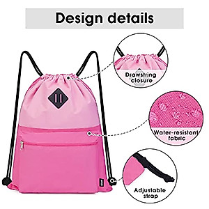 WANDF Drawstring Backpack Sports Gym Bag with Wet Compartment, Water-Resistant String Bag Cinch Bag for Women Men (Pink.)
