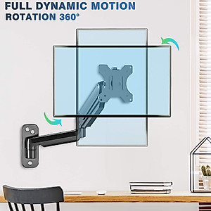 ErGear Single Monitor Wall Mount for 13 to 32 Inch Computer Screens, Gas Spring Wall Monitor Arm Holds up to 17.6lbs, Adjustable Wall Monitor Mount with Tilt/Swivel/Rotation, VESA 75x75/100x100mm