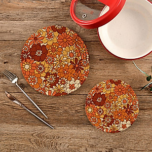 Kitchen Pot Holders Set 2 Pcs Cotton Thread Weave Trivets Set Stylish Coasters for Hot Dishes Pot Bowl Coffee Hot Pot Holders Boho Floral Vintage