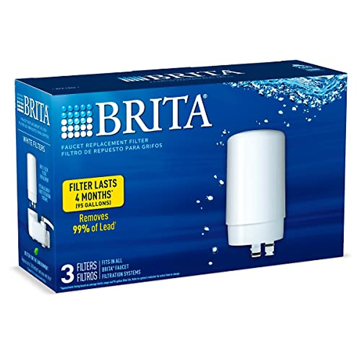Brita Water Filter Replacements for Sink, Faucet Mount Water Filtration System for Tap Water, Reduces 99% of Lead, Basic, White, 3 Count