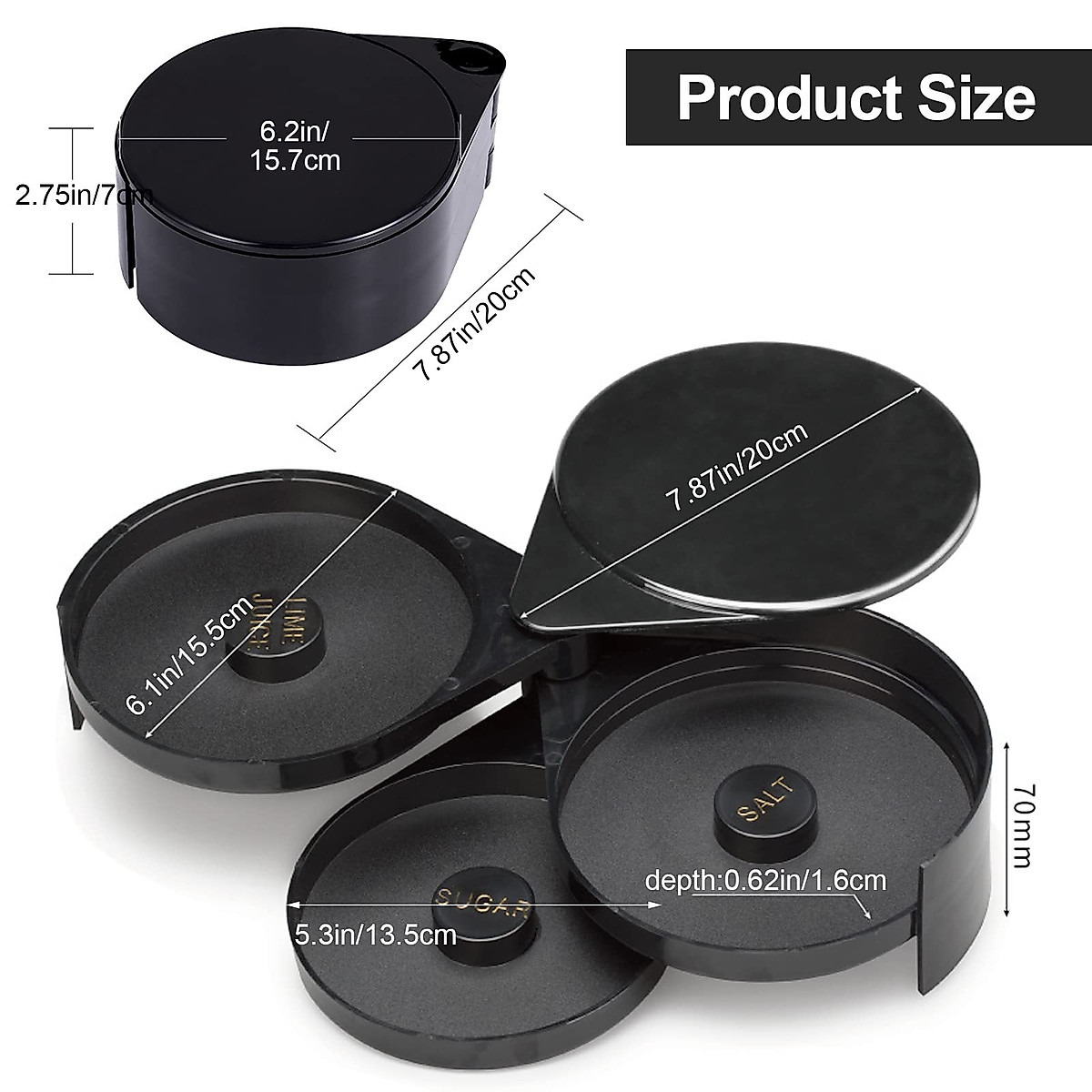 Harewu 3-Tier Bar Juice Cocktail Seasoning Box with Sponge，for Cocktails and Margarita Mixing,Salt and Sugar Containerfor Bar,Pub Party and Reception