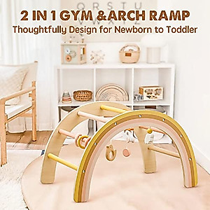 Tiny Land Baby Play Gym, Wooden Play Gym for Baby 0-6 Months, Wooden Baby Play Gym, Wood Play Gym, Wooden Baby Toys 0-9 Months, Neutral Color