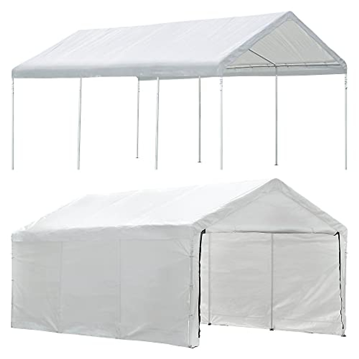 Car Canopy 12x20 Large Steel-Framed Carport and with Waterproof 50+ UPF Commercial Grade Cover and Enclosure Kit with Zippered Door