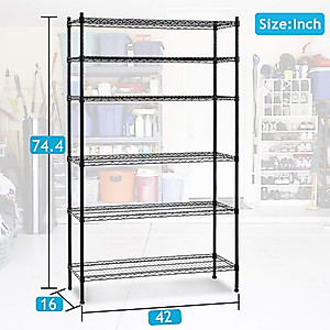 Storage Shelves Wire Shelving Unit Garage Shelving 6 Tier Height Adjustable 1500LBS Weight Capacity Heavy Duty Metal Shelf NSF Utility Steel Commercial Grade Shelving Rack for Garage Pantry Kitchen