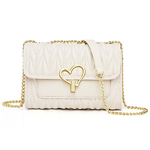 LAORENTOU Vegan Leather Crossbody Bags for Women Heart Shaped Magnetic Buckle Shoulder Bag Purse for Ladies（white