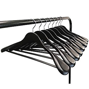 Coat Hanger 8-Pack, MEQUTION Wood Hangers Trouser Hangers Extra Wide Shoulder Wooden Hangers for Heavy Coat, Sweater, Skirt, Suit, Pants, Retro Finish (Black)