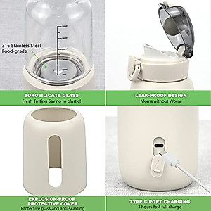 Voraiya® Portable Water Warmer, Rechargeable Bottle Warmer for Formula, Breastmilk, Baby Milk, 300ml, Smart Baby Flask with Precise Temp Control, Wireless Bottle Warmer for Car, Travel, Outdoor(white)