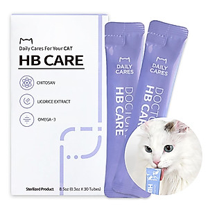 DoctorBy HB Care Hairball Supplement for Cats– Korean Made Hairball Relief Furball Control Remedy & Digestive Support Supplements with Omega-3, Chitosan-30 Individuallly Packaged (1 Pack, 30 Count)