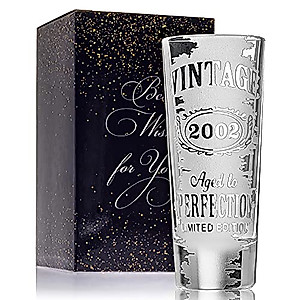 21st Birthday Shot Glass with Engraving, Funny Birthday Gifts for Him or Her Turning 21, 2 oz Shot Glass for a Happy Birthday Present or 21st Birthday Party Decorations or Party Favors Vintage 2002