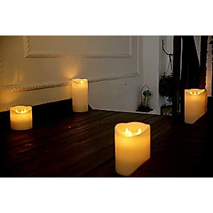 NONNO & ZGF XL-Flameless Wax 6inch High Candle with 3 - Wicks Moving, Led Battery Operated Candles with Remote Control and Timer Function, Ivory