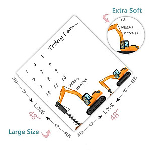 EARVO Baby Monthly Milestone Blanket Boy or Girl Construction Truck Baby Month Blanket with Wreath Frame Yellow Truck Milestone Blanket for Newborn to 12 Months Milestones 48”x48”BTZDEA10
