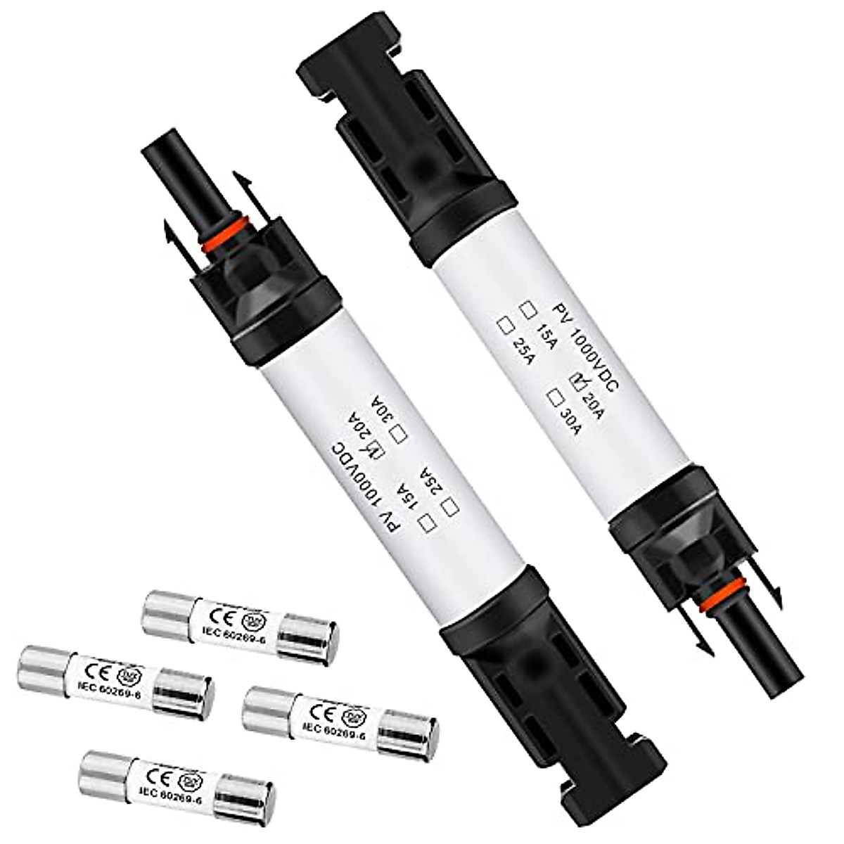 Pvfarosh 20A Solar Fuse Holder Connector IP68 Waterproof 1000V in-line Fuse Holder 20A Male and Female Connector Waterproof in-Line Fuse Holder (Contains 4 fuses + 2 Solar Fuse Holders)… (20A)