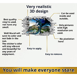 Dragon Wall Decal, Dragon Removable Vinyl Sticker, Dragon Wall Mural, Peel and Stick, Dragon Bedroom Decor C2136