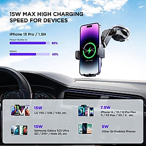 Wireless Car Charger,【7 Colored LED Backlit】Mosurr 15W Auto Clamping Car Charger Phone Mount Holder fit for iPhone 14 13 12 Mini Pro Max 11 XR XS X, Samsung Galaxy S23 Ultra S22 S21+ S10+ Note 20, etc