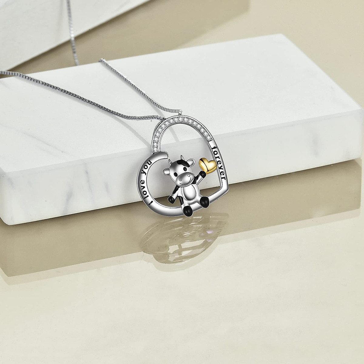 POPLYKE Heart Cow Necklace Sterling Silver Cow jewelry for Women Daughter Necklace