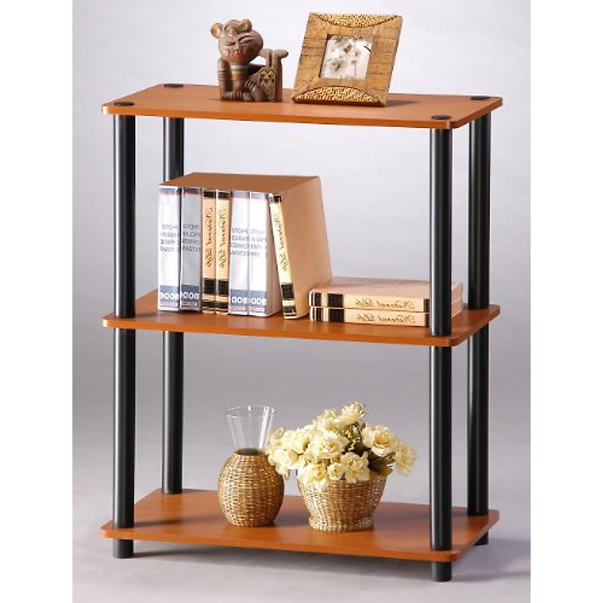 Furinno Turn-N-Tube 3-Tier Compact Multipurpose Shelf Display Rack, Light Cherry