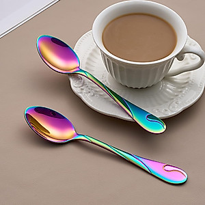 Rainbow Dessert Spoons, Seeshine 6.5-inch Stainless Steel Shiny Rainbow Teaspoon, Espresso Coffee Spoon, Tea Spoons Silverware, Set of 6