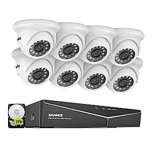 SANNCE Wired Security Camera System, 8CH CCTV DVR with 1TB Hard Drive and 8Pcs Outdoor Surveillance Cameras, Support 100ft Night Vision, Waterproof, Remote Access, Motion Alert, for 24/7 Recording
