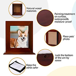 BRKURLEG Dog Urns for Ashes, Wood Pet Urn with Photo Frame, Urn for Dogs Ashes, Pets Ashes Box Cremation for Cats Dogs, Dog Ashes Keepsake Box, Memorial Box for Dog Ashes, Animal Urns for Ashes