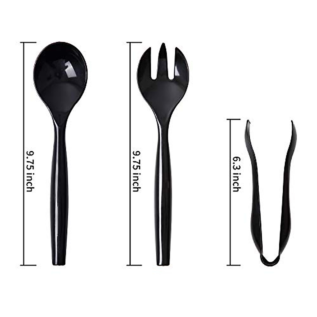 72pcs Plastic Serving Utensils Heavy Duty Disposable Serving Tongs Black Disposable Serving Set 10" Spoons 10" Forks 6" Tongs Each 24pcs Supernal