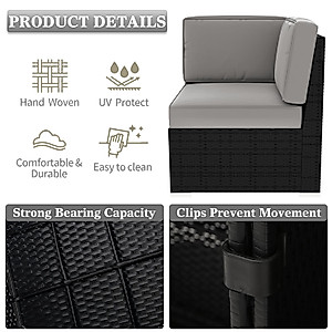 LayinSun Outdoor Patio Furniture Set 6 Pieces Sectional Conversation Sofa Set Black Rattan Sofa Set with Coffee Table