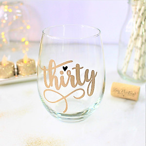 Thirty Stemless Wine Glass Gold 30th Birthday Gift for Women 0008