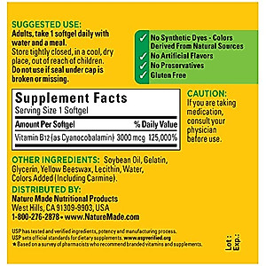 Nature Made Extra Strength Vitamin B12 3000 mcg, Dietary Supplement for Energy Metabolism Support, 60 Softgels, 60 Day Supply