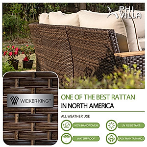 PHI VILLA Oversized 3-Seater Patio Couch Outdoor Wicker Patio Furniture Sofa Set for 3 People Conversation Rattan Sofa Set Outdoor Garden