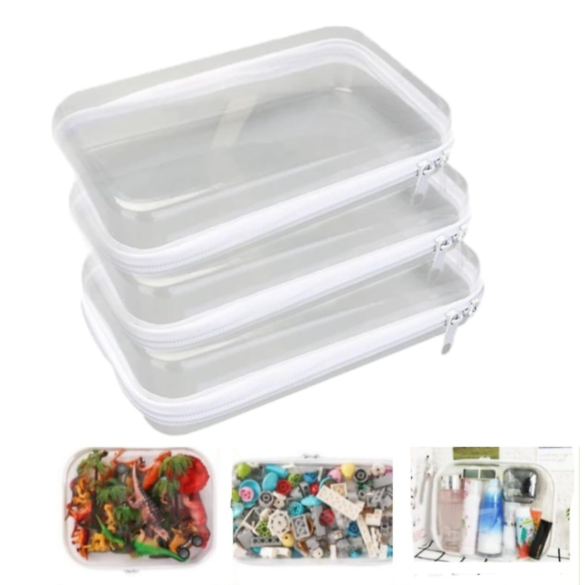 QSNEOZPQ Hard Sided Zipper Case - 2024 New Hard-Sided Clear Zipper Ppencil Case, Portable Transparent Zipper Pencil Case, Hard Zippered Pouch Clear Organizer Bags