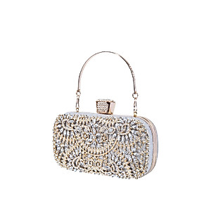 Covelin Women's Rhinestone Decorated Evening Bag, Tote Shoulder Crossbody Handbag with Chain (Silver)