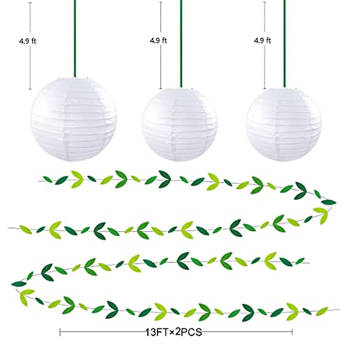Yellow Green Party Decoration Kit Hanging Paper Fans Lanterns Flowers Pom Pom with 3D Butterfly Green Leaves Garland for Birthday Wedding Engagement Baby Shower Spring Summer Garden Tea Party Decor