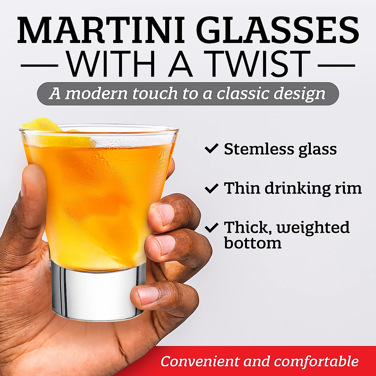 Bormioli Rocco 6-Pack YPSILON Cocktail Glasses set - 8.5 Ounce, Bar Glass, Stemless Martini Glasses for All Alcoholic Beverages like Margarita, Manhattans, Bourbon, Vodka, Gin, Lead-Free Whiskey Glass